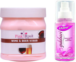 PINKROOT WINE BEER SCRUB WITH DABUR GULABARI ROSE GLOW FACE CLEANSER ...