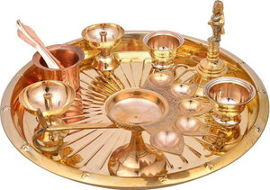 Hazzlewood brass pooja set combo (1plate,1bell,1 arathi lamp,2 diya ...
