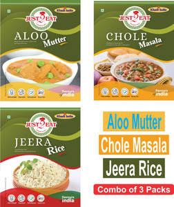 Just 2 Eat Aloo Mutter, Chole Masala, Jeera Rice - Combo of 3 Packs 850 ...