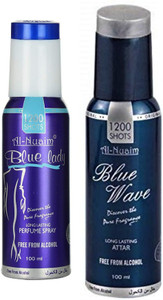 Al Nuaim Blue Lady & Blue Wave Perfume Spray 1200 Shots Deodorant Spray ...