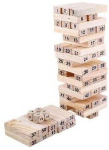 MOREL 54 WOODEN BUILDING BLOCKS WITH 4 WOODEN DICE JENGA LEARNING GAME ...