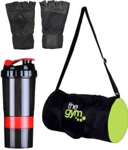BODY BUILDING Gym Bag Combo of 500ml Spider Shaker Bottle with Black ...
