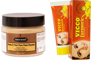 Sheer Secret Neem Tulsi Face Pack Powder 150gm and Vicco Turmeric Skin ...