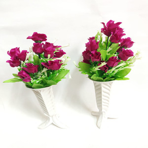artificial hub Flower with plastic pot combo Purple Rose Artificial ...