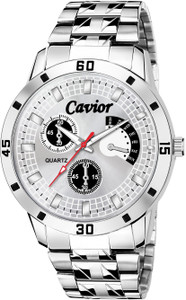 cavior Chronograph Pattern Silver Round Dial Stainless steel Strap ...