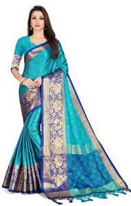 Buy Jaliyan enterprise Woven Kanjivaram Jacquard, Pure Silk Light Blue ...