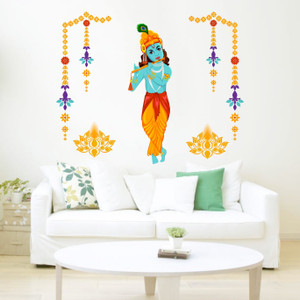 Decal O Decal 95 cm Lord Krishna Playing Flute Around Flowers group ...