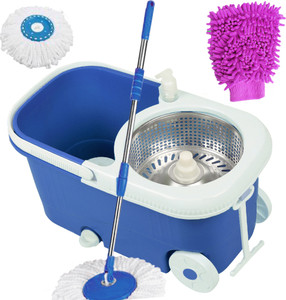 V-MOP Elite Steel Dry Spin Mop With Wheel, 360 Degree Self Spin ...