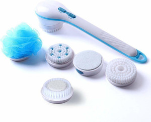 FLOSTRAIN Spinning Spa Brush with Mesh Sponge, Large (White with Blue ...