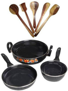 Kitchen Hub bhartan set of 8 With Wooden Karchhi Induction Bottom ...