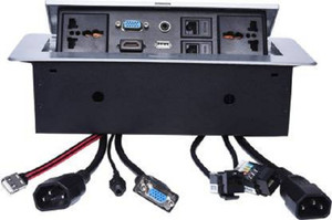 JAMUS Tabletop Hydraulic Pop Up Box / Cable Cubby with HDMI, Audio, LAN ...