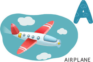 alphabet a for airplane kids room premium poster learning chart for ...