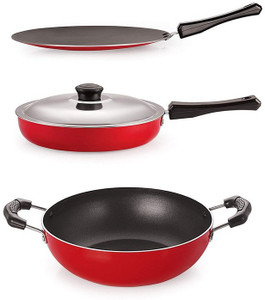NIRLON 3 Piece Non-Stick Cookware Pots & Pans Kitchen Set (Concave Tawa ...