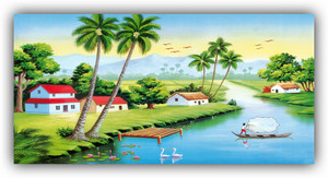 Beautiful Print Of Village Scenery Waterproof texture poster Paper ...
