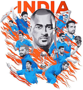 DivineDesigns 58 cm Indian Cricket Team Self Adhesive Sticker Price in ...