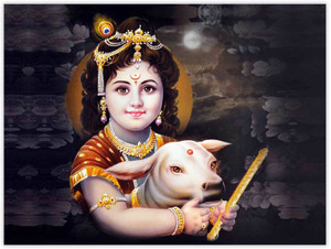 Bal gopal with cow Sparkle Coated Self Adesive Poster Without Frame ...