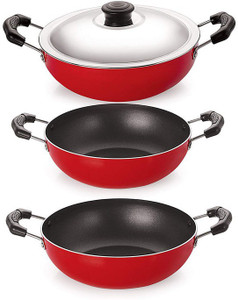 NIRLON Non Stick Cookware Sets - Kadai 1.5 Litre, Kadhai 2 Litre, Deep ...