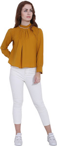 Online Shopping Mall Casual Regular Sleeve Solid Women Yellow Top - Buy ...