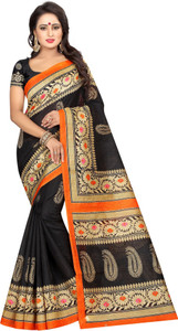 Buy Ravya Fashion Printed Mysore Silk Blend Black Sarees Online @ Best ...