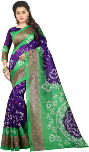 Buy Ravya Fashion Printed Bandhani Silk Blend Purple Sarees Online ...