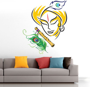 StickMe 55 cm Lord Krishna - Playing Flute - Peacock - Feather - Wall ...