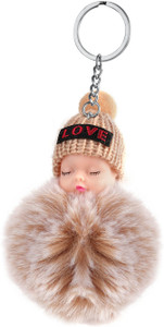 Three Shades Fluffy Fur Pom Pom Keychain & Key ring for Girls Key Chain ...