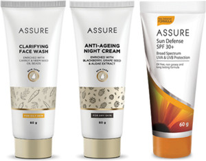 ASSURE Face Wash + Anti Aging Night Cream + Sun Defense SPF 30+ Combo ...