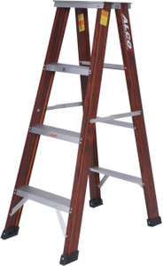 Alco 3-step Heavy Duty Foldable Wooden Aluminium Ladder (with anti skid ...