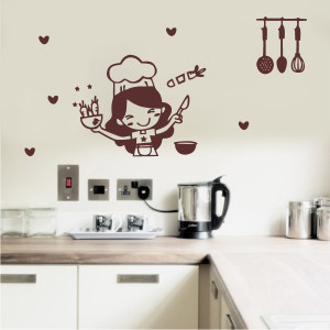 Decor sticker 91 cm Cute Girl Kitchan design Wall Sticker Size - ( 91* ...