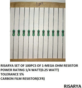 RISARYA 1M(1 MEGA -OHM) RESISTOR,100PCS,CFR,5%,1/4 WATT Fixed Resistor ...