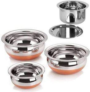 Neera 2.2 Liter Copper Bottom 3 Pcs Handi Set with Tope with Lid ...