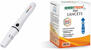 AMBITECH Adjustable Lancing Device With 100 Round Lancets Glucometer ...