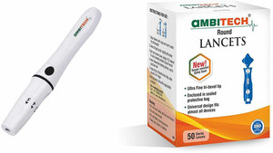 AMBITECH Adjustable Lancing Device With 50 Round Lancets Glucometer ...