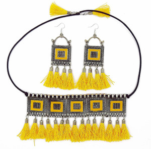 Aadya Alley Oxidised Silver Yellow, Silver Jewellery Set Price in India ...