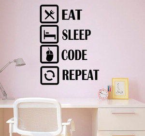Tuffuk 60 cm Eat Sleep Code Repeat | Wall Stickers | PVC Vinyl | Non ...