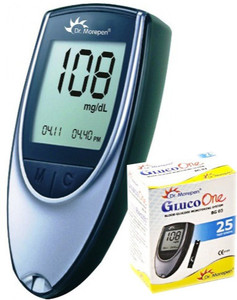 Dr. Morepen BG03 GLUCOMETER WITH 25 STRIPS, 10 LANCETS, 1 LANCET PEN ...