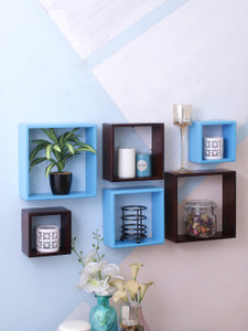 BT Decors Wooden Square Shaped Cube Wall Mounted Shelf Rack Decorative ...