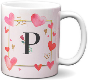 Jemiz Alphabet P Initial Letter P Floral Love Hearts Designer Colourful ...