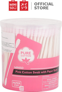 MINISO Pink Cotton Swab with Paper Stem (Round+Spiral Tip End), Cotton ...