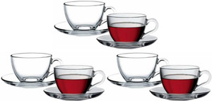 Glass World Pack of 12 Glass Imported Tea Cup and Saucer Set, 220 ml ...