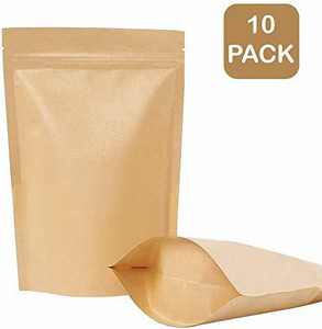 IMPULSE Brown Kraft Stand Up Paper Pouch Bags, Reusable Zip Lock Paper ...