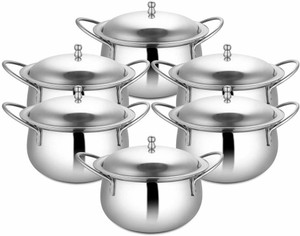 Shri & Sam Classic Stainless Steel Handi with Lid, 1.25 Ltrs, Set of 6 ...