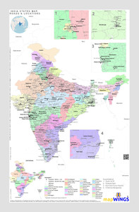 India Political & Demographic Magnetic paper Map (English) Size 18x11 ...