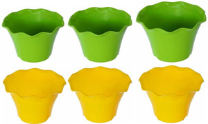 PURVI COLLECTIONS green yellow baby curl flower pot Plant Container Set ...