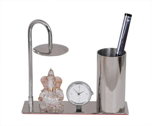 GABA TIME Gaba time Brass & S/S table clock with pen stand and ganeshji ...