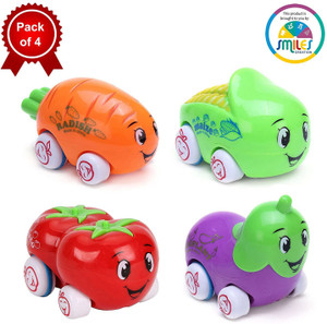 kidz Vegetable Shaper Cartoon Friction Car Toy (Pack of 4) - Vegetable ...