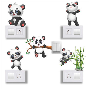 Printart 15 cm Beautiful 3D Cute Panda Medium Switch Board Sticker ...