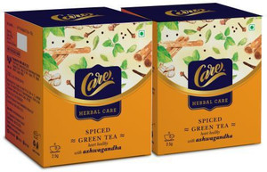 CARE Ashwagandha Spiced Green Tea - Pack of 2 Black Pepper, Cardamom ...
