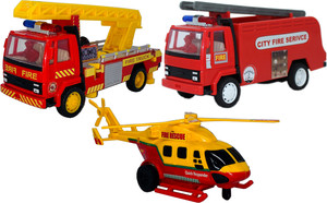 Miniature Mart Pack of 3 Pes Pull Back & go Action Fire Rescue Vehicles ...
