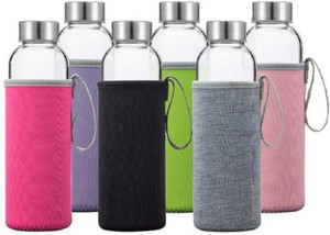 Joy2u (Pack of 6) Borosilicate Glass Bottle with Multicolor Cover 500 ...